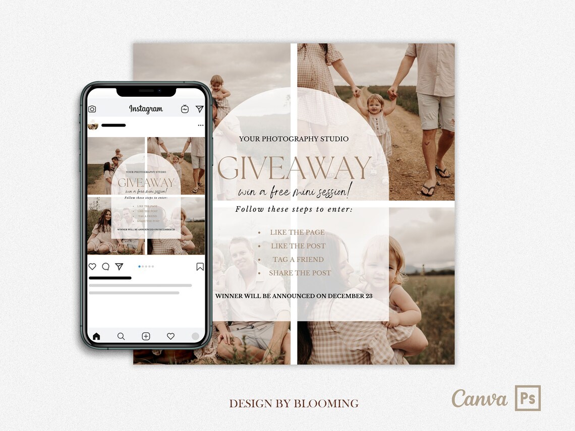 Photography Giveaway Template, Social Media Contest (CANVA & PHOTOSHOP ...