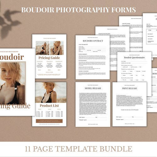 Boudoir Photography Forms Bundle Pricing Guide/list Template - Etsy