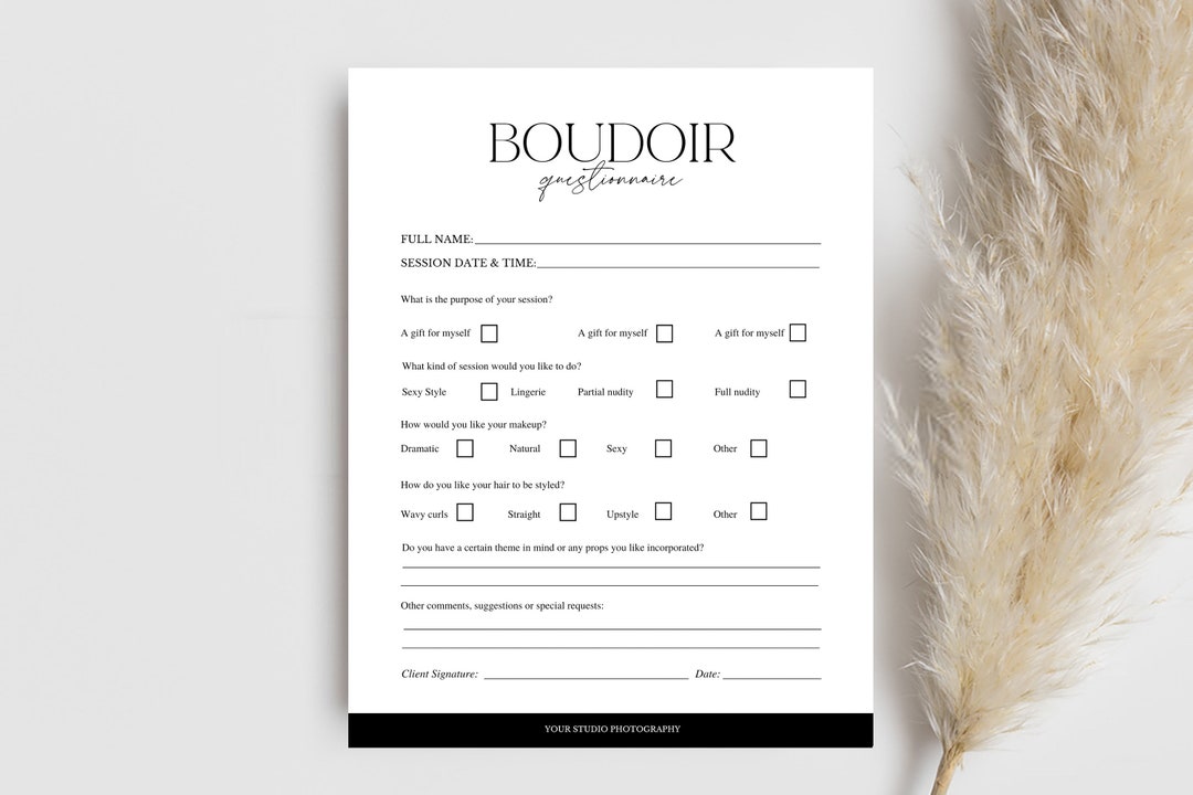 Boudoir Photography Questionnaire Template, Boudoir Photography Form ...