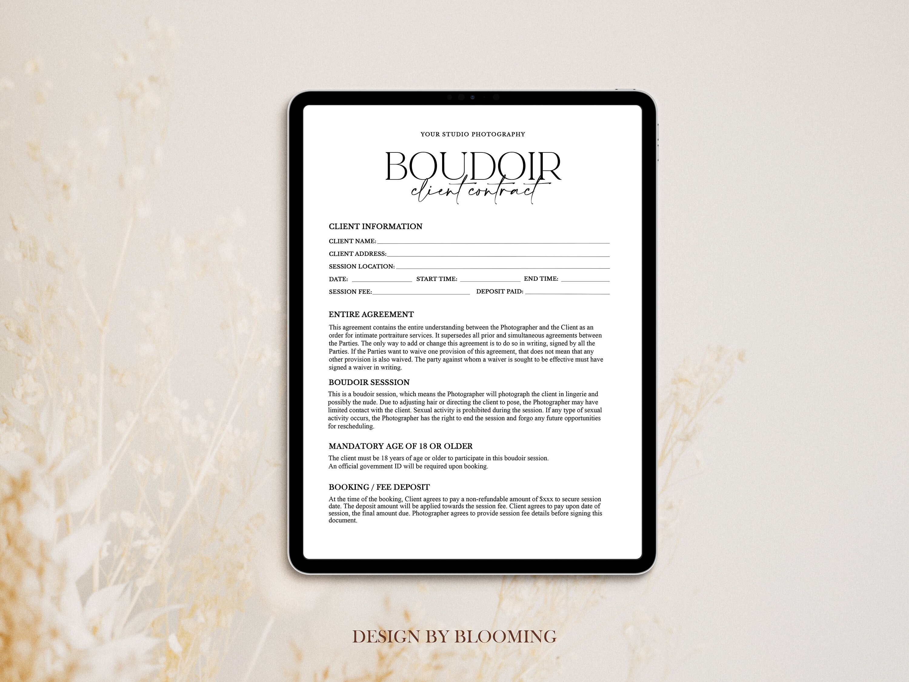 Boudoir Photography Forms Contract Template Form for - Etsy Australia