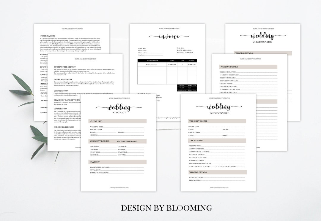 Wedding Photography Forms BUNDLE, Client Contract Template, Wedding ...