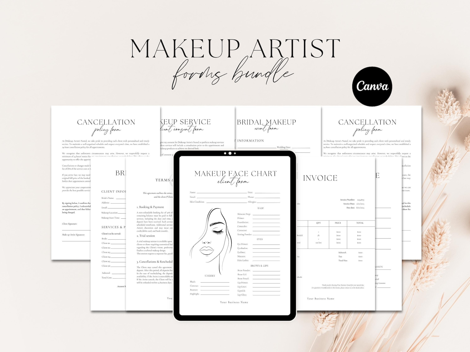 Makeup Artist Contract Forms Bundle: Editable CANVA Templates - Etsy