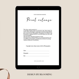 Photography Print Release Form for PHOTOSHOP, Template, Photography ...