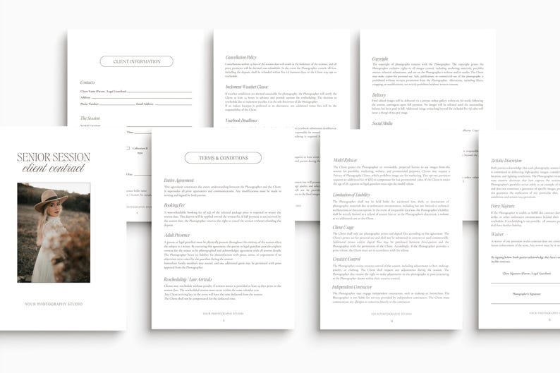 Senior Portrait Photography Contract Template Bundle (canva, Digital ...