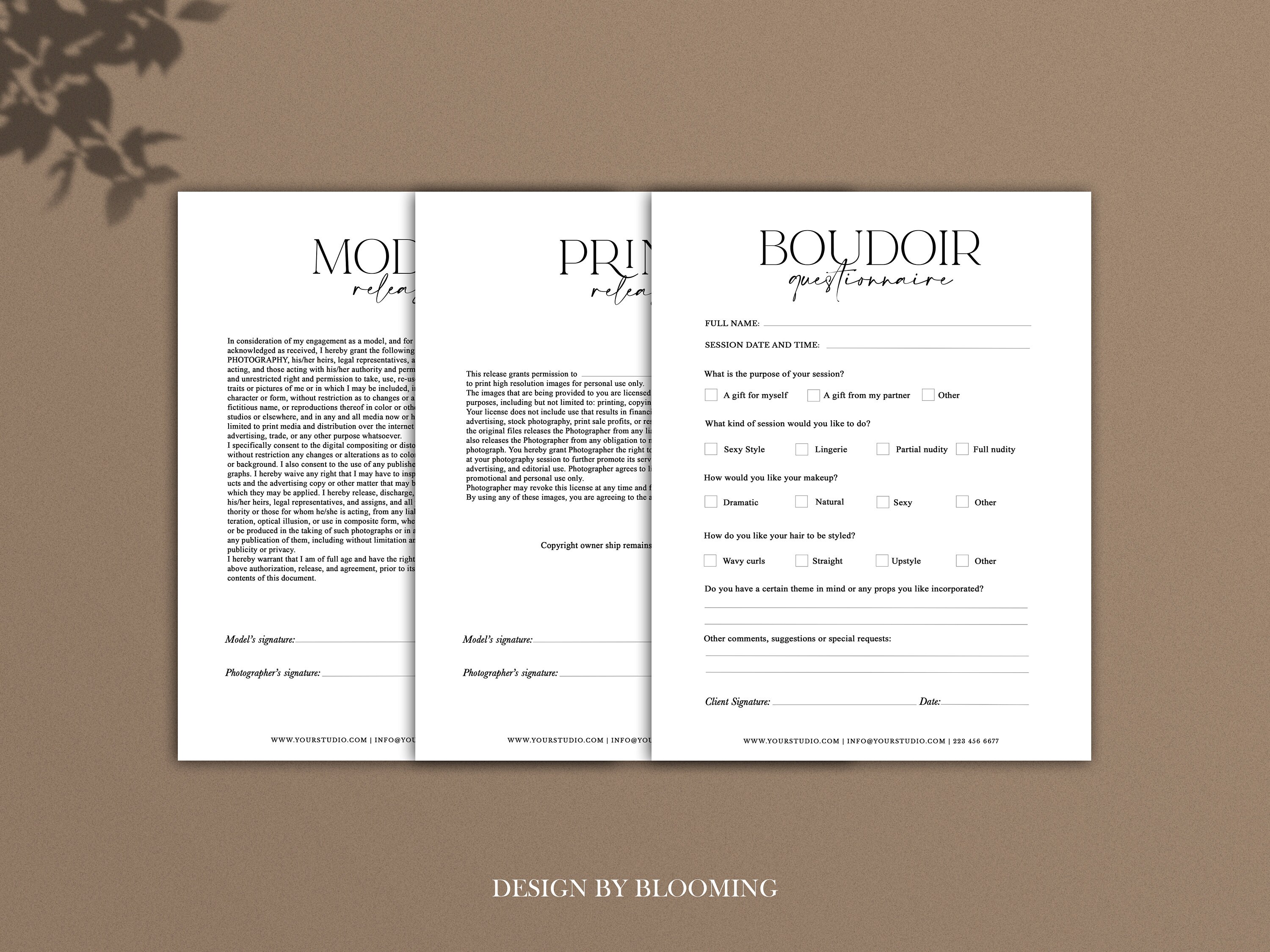 Boudoir Photography Forms Bundle Boudoir Client Contract - Etsy