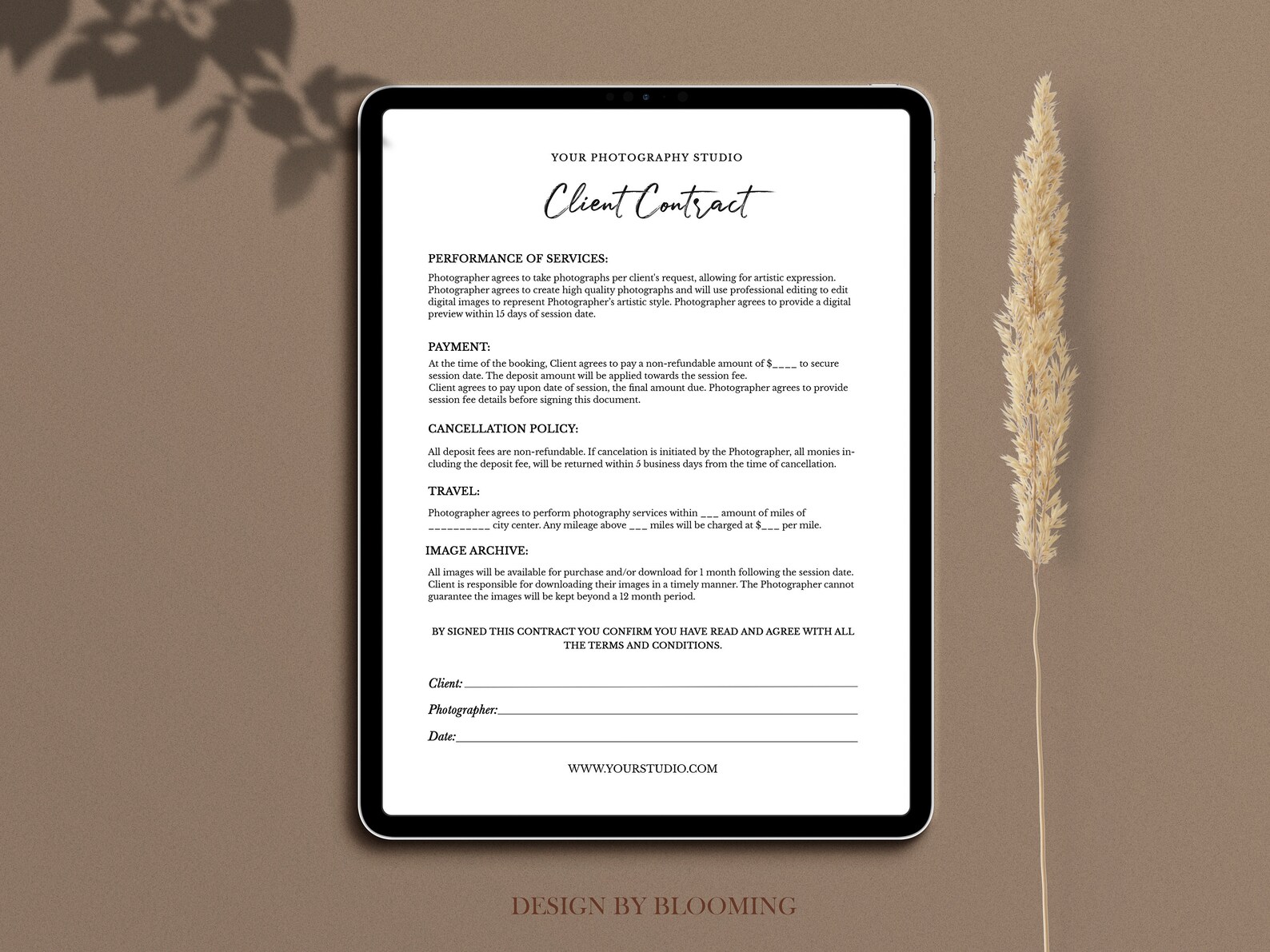 Photography Client Contract Template: Photoshop & Word (digital ...