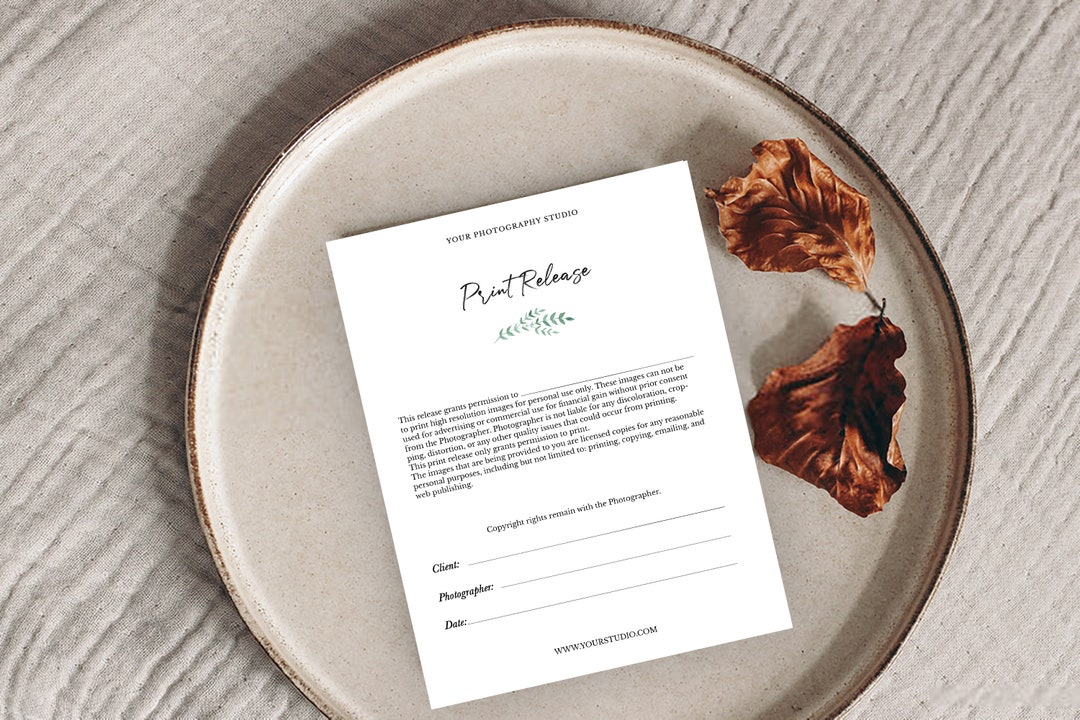 Photography Print Release Form for PHOTOSHOP, Template, Photography ...