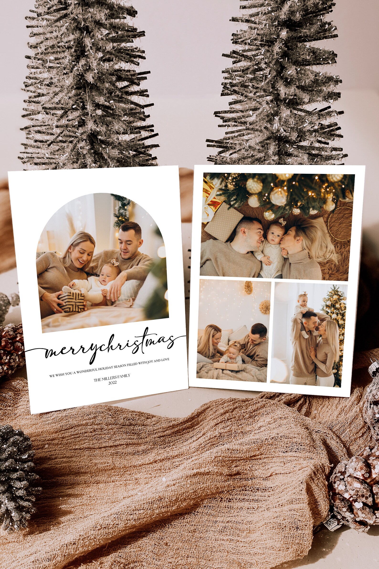 Photo Collage Christmas Card Template Editable Family Holiday Card
