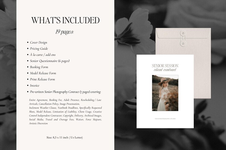 Senior Portrait Photography Contract Template Bundle (canva, Digital ...