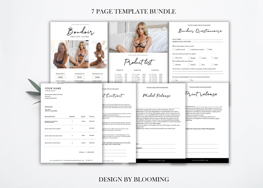 Boudoir Marketing Kit, Pricing Guide/list Template,client Contract ...