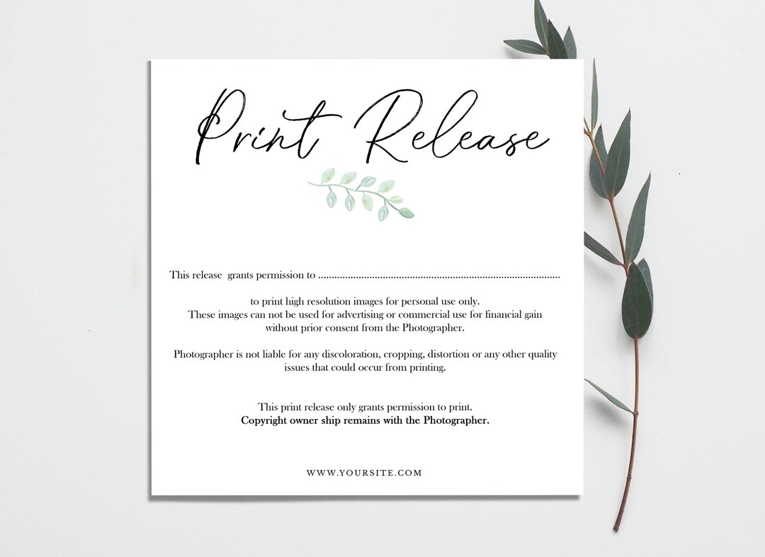 Photography Print Release Form Template (PSD, 5x5) (instant Download ...
