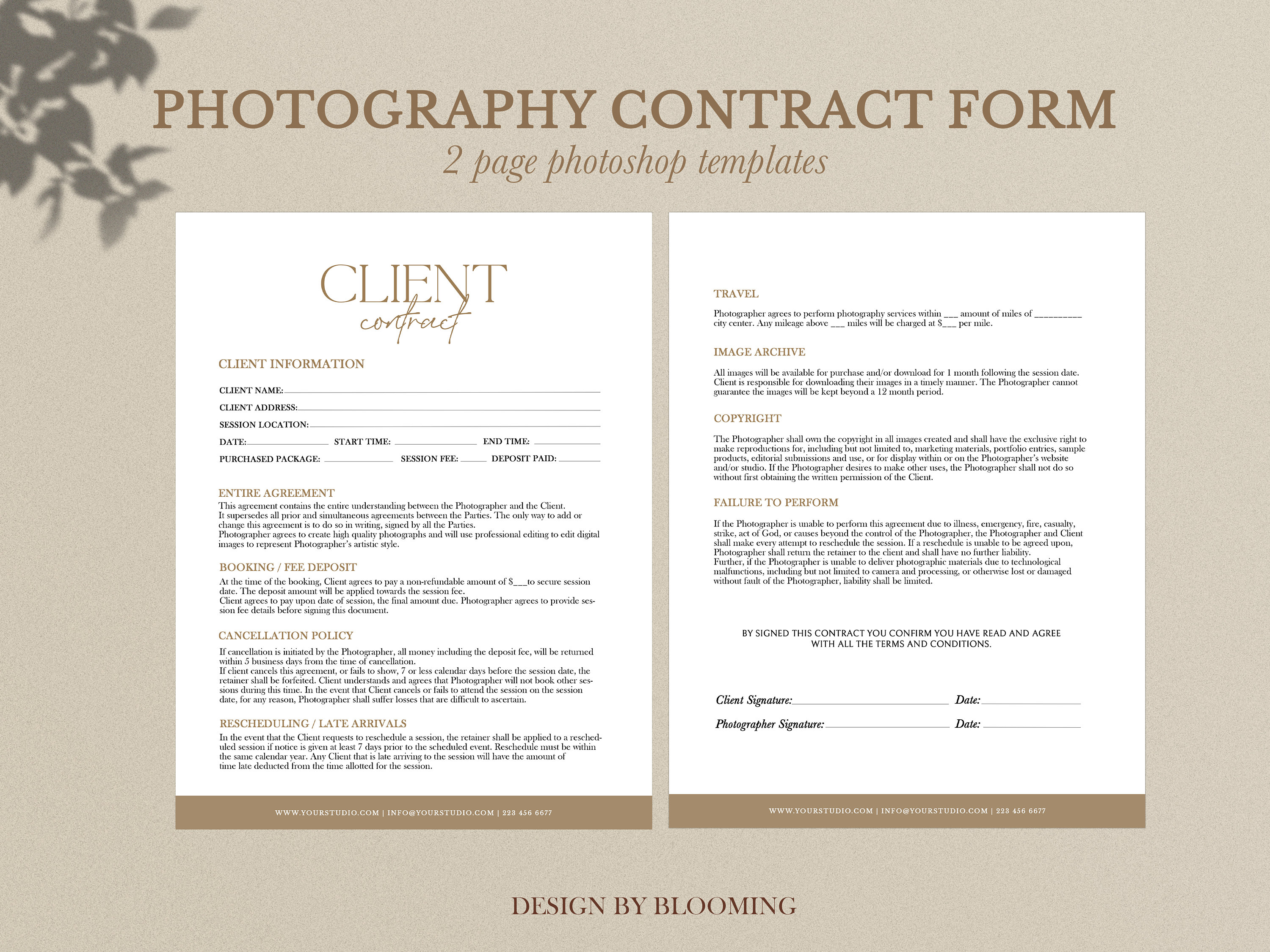 Photography Client Contract Template Business Form for - Etsy