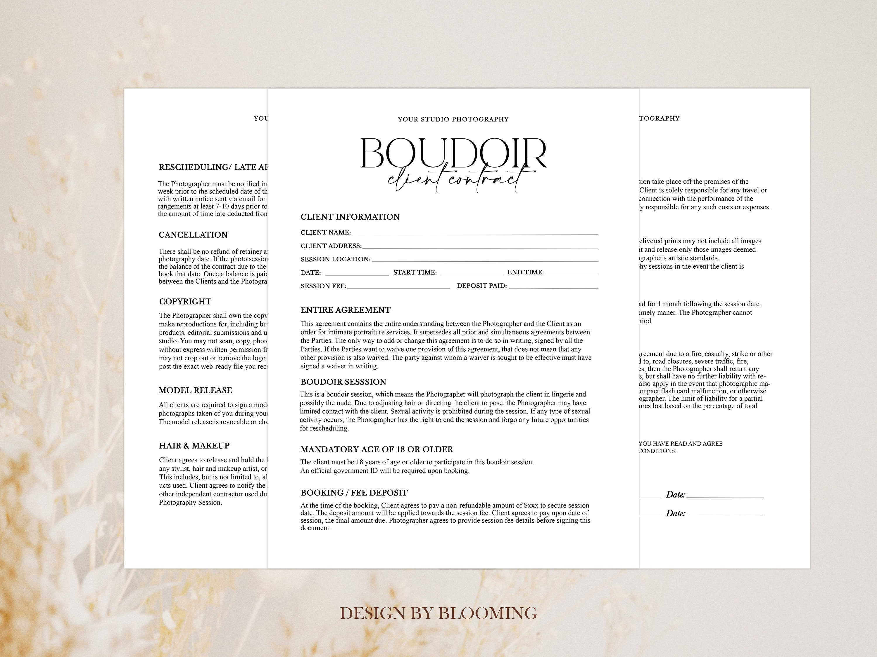 Boudoir Photography Forms Contract Template Form for - Etsy Australia