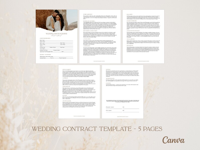 Canva Wedding Photography Contract Template Photography - Etsy