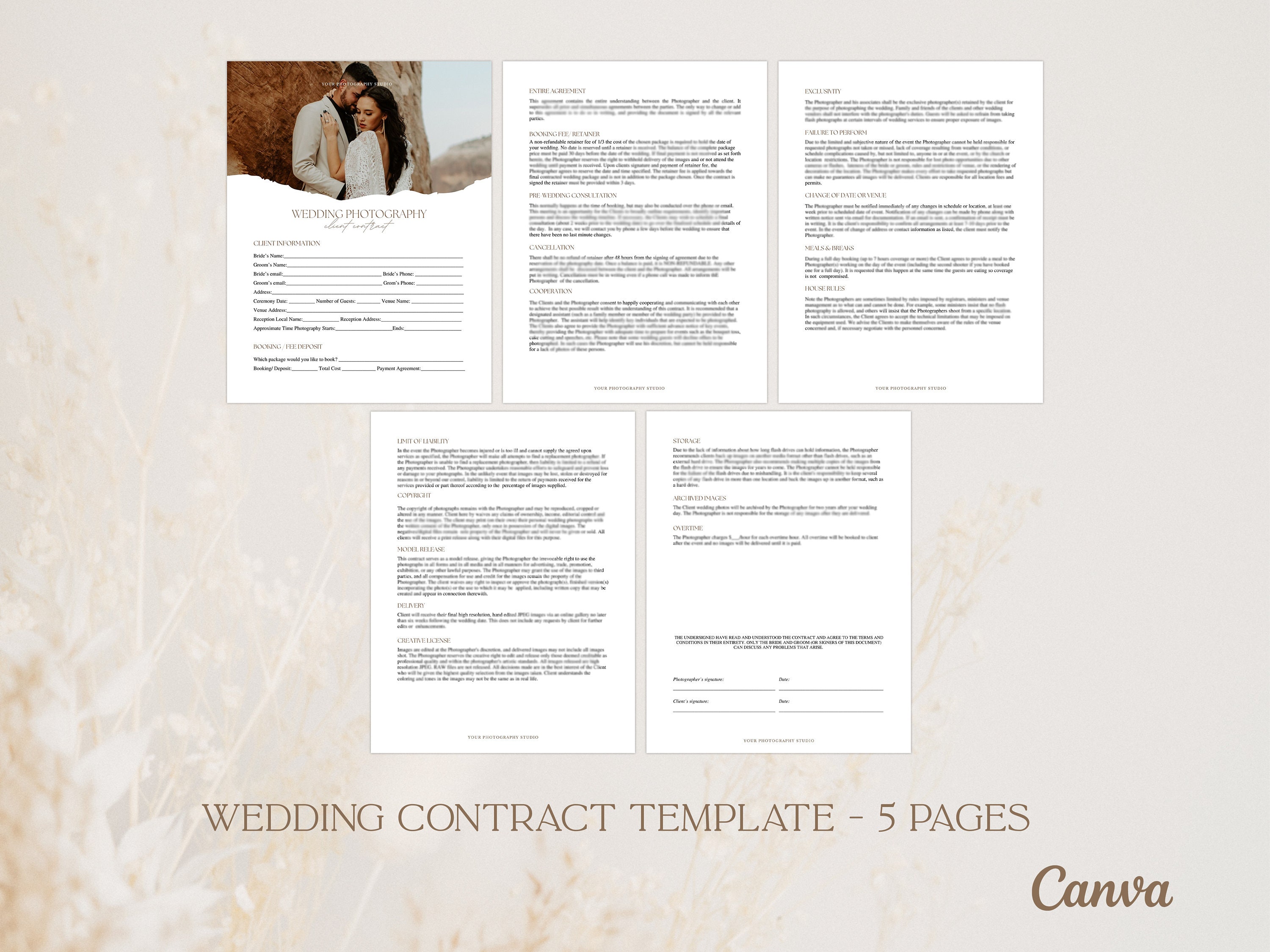 Canva Wedding Photography Contract Template, Photography Business Form ...