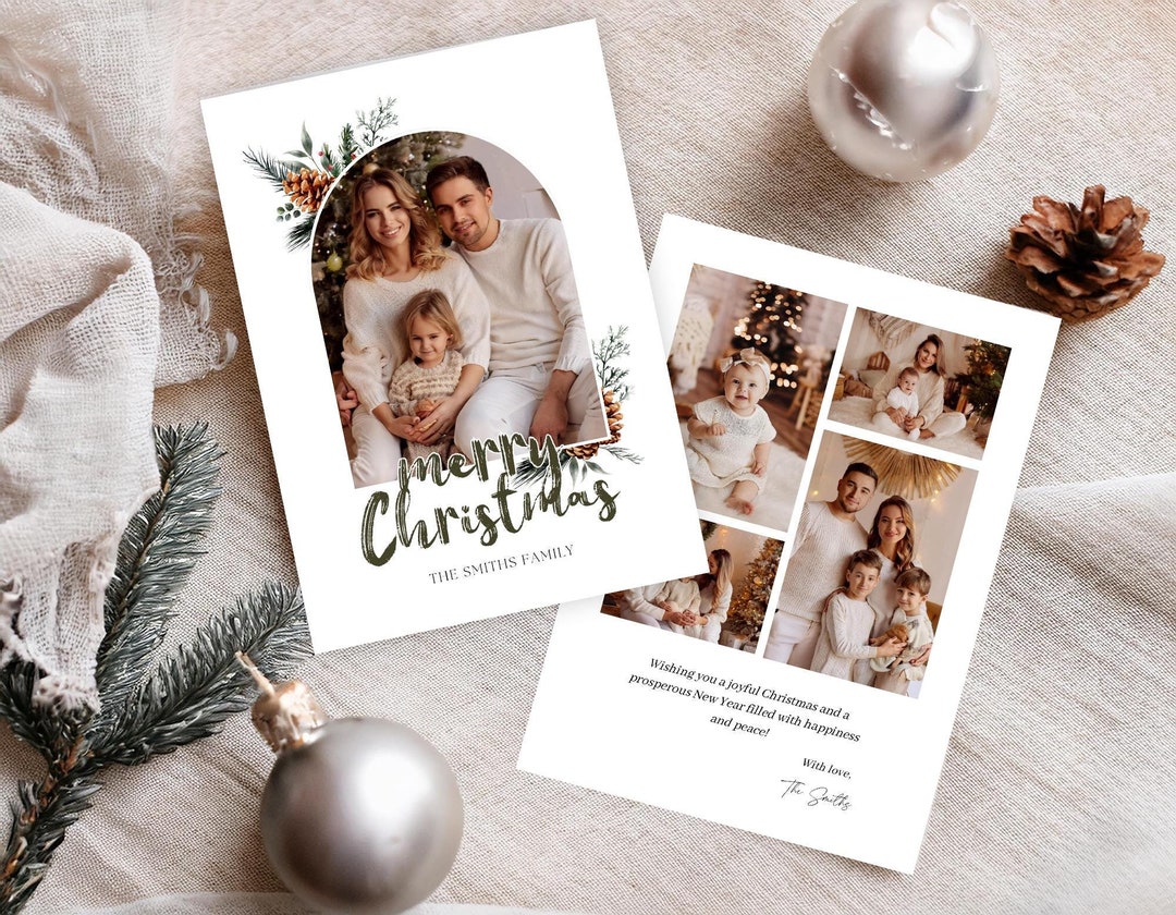 Editable Christmas Photo Card Template, Modern Holiday Card, DIY Card ...