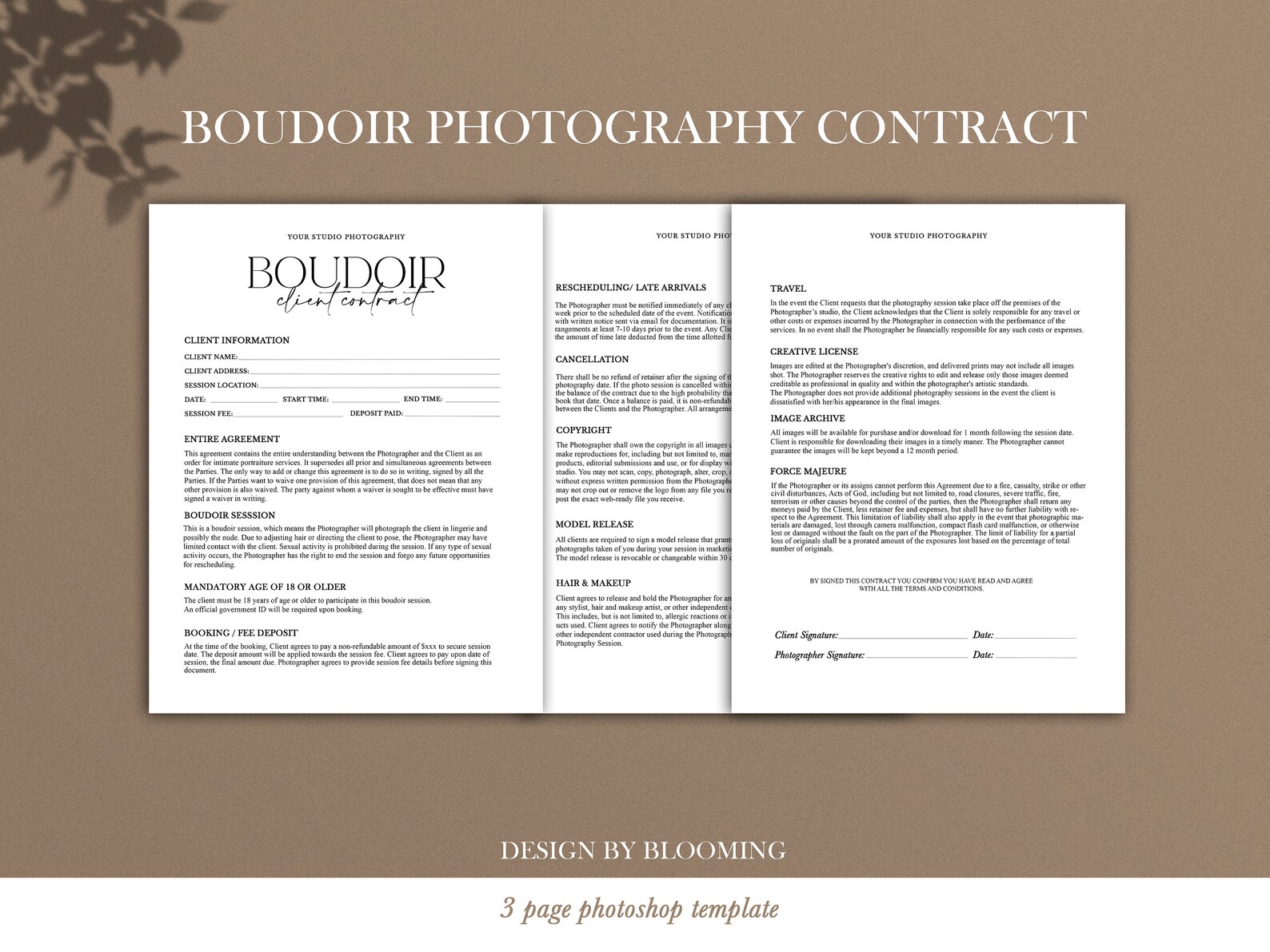 Boudoir Photography Forms Bundle Boudoir Client Contract - Etsy