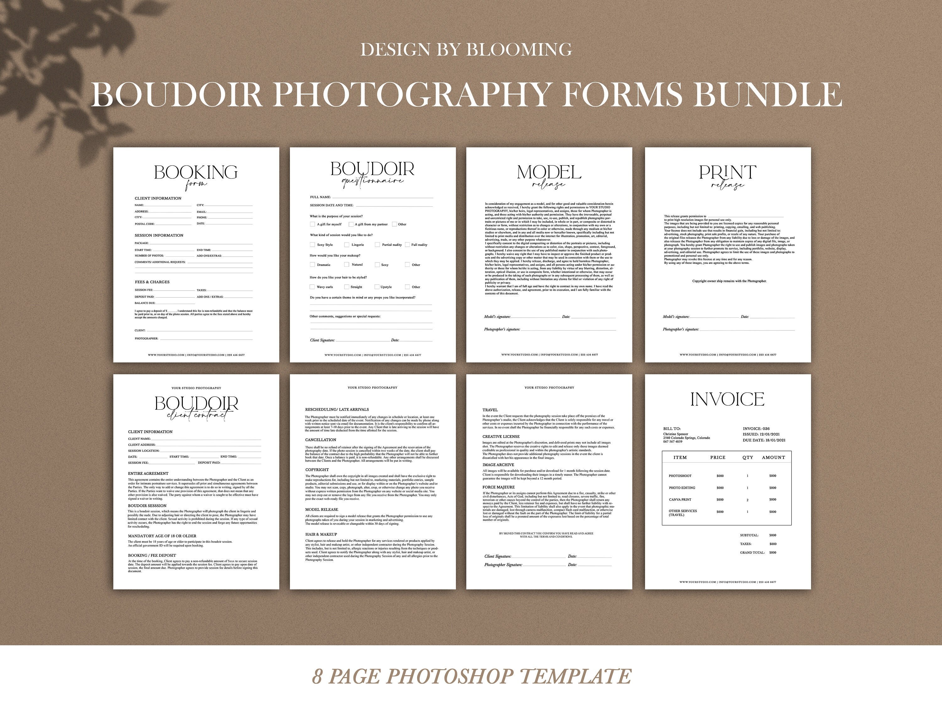 Boudoir Photography Forms Bundle Boudoir Client Contract - Etsy