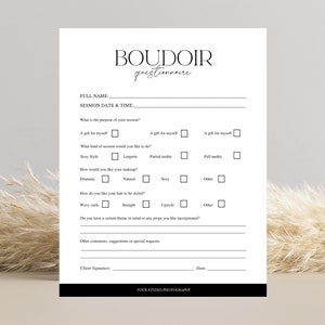 Boudoir Photography Questionnaire Template: Customizable Photographer ...