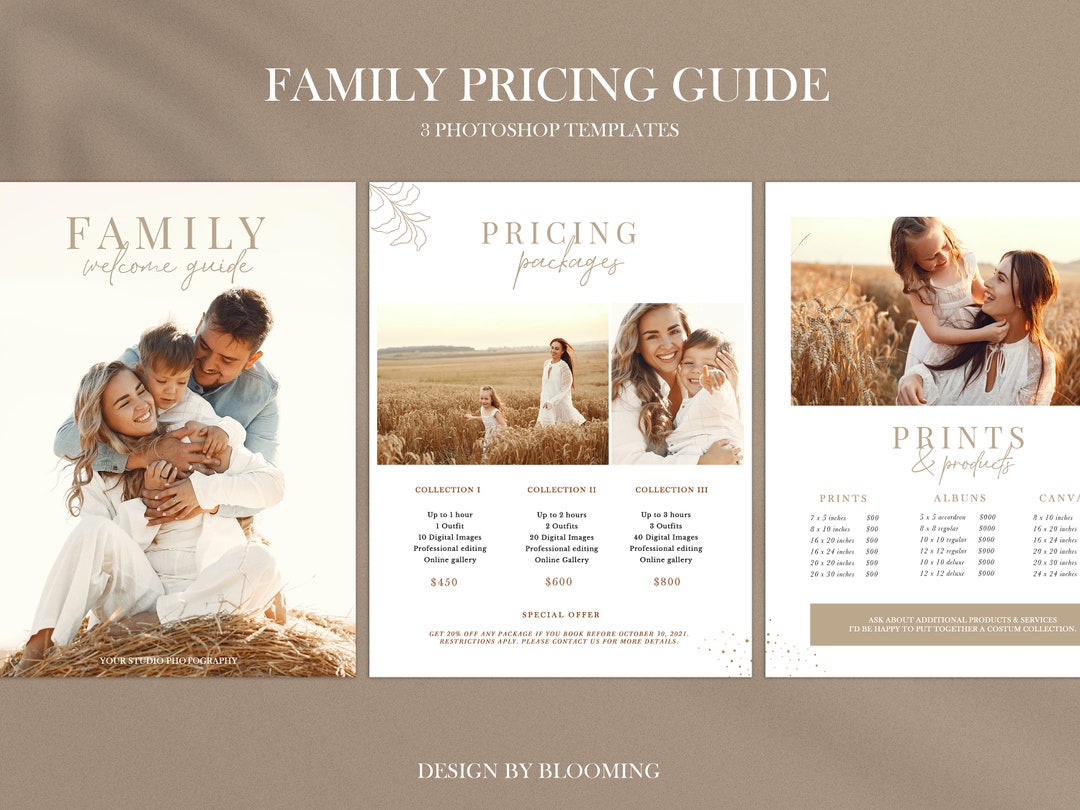 Family Photography Pricing List Template, Pricing Sheet, Price List ...