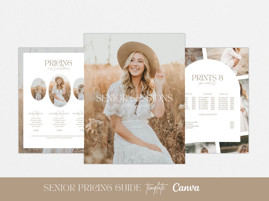 Senior Photography Pricing Guide Template, Canva Sell Sheet - Etsy
