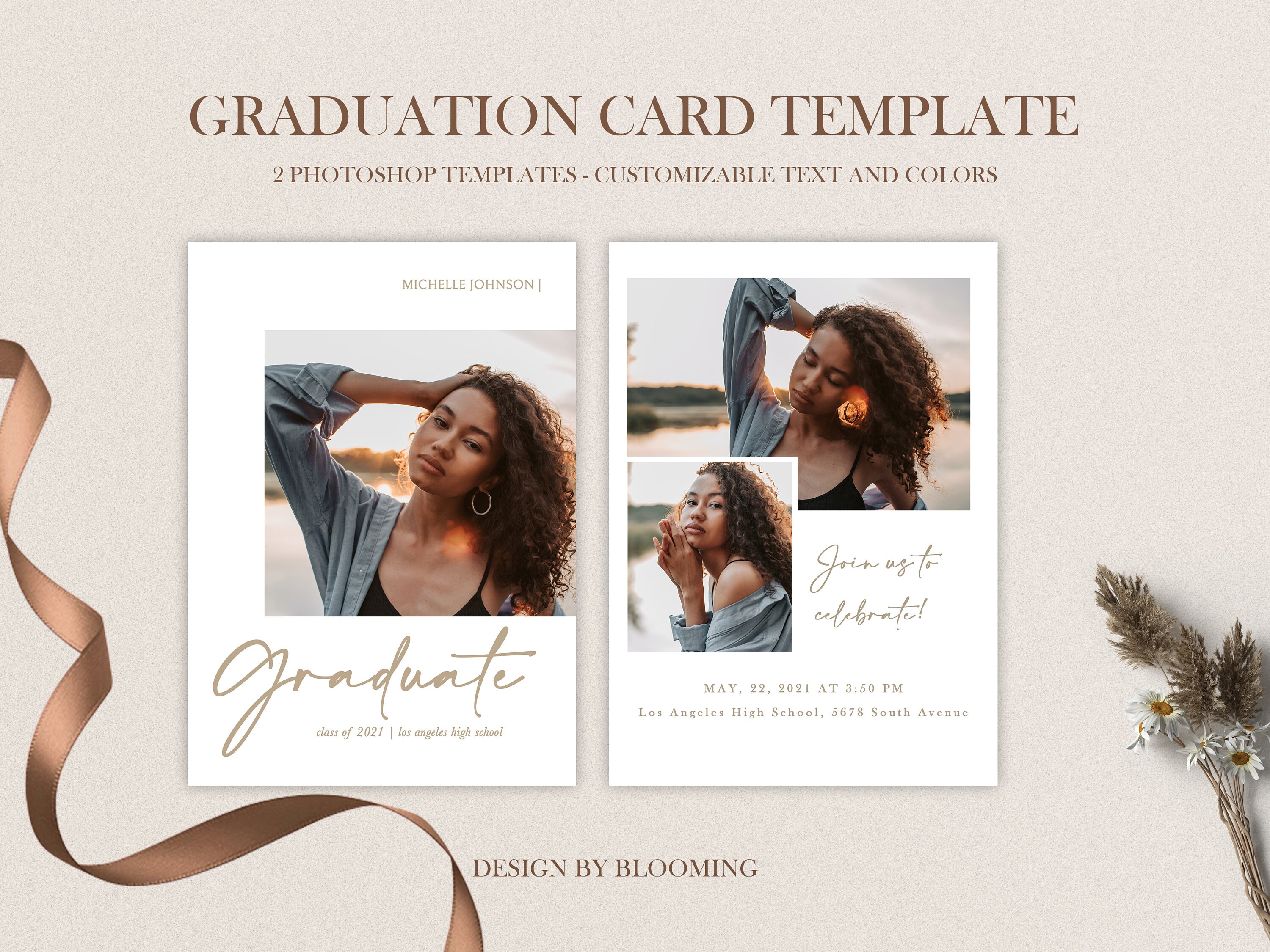 Graduation Announcement Card Photoshop Template Senior | Etsy