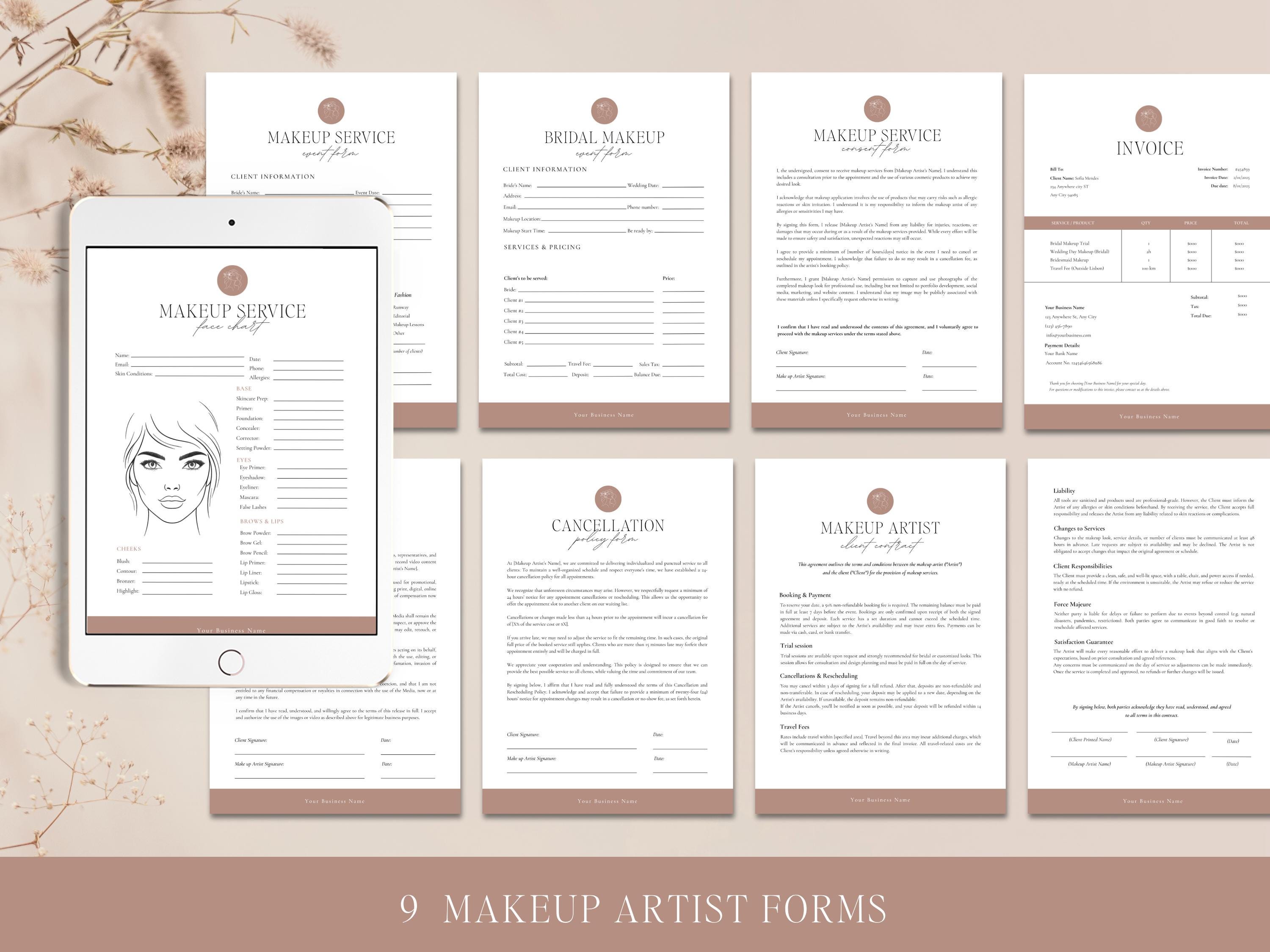 Makeup Artist Contract Template Bundle: MUA Forms, Bridal Agreement ...