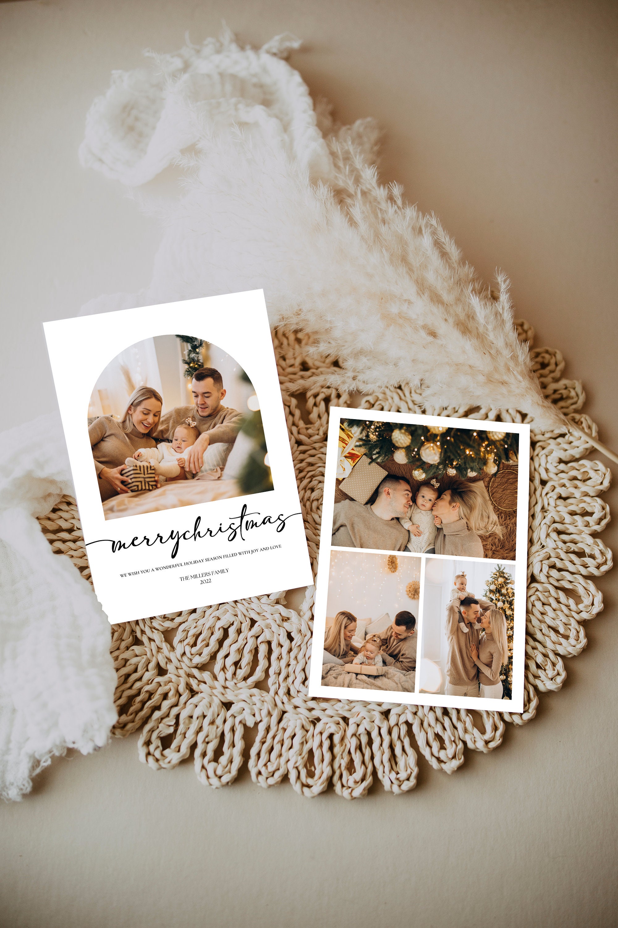 Photo Collage Christmas Card Template, Editable Family Holiday Card ...