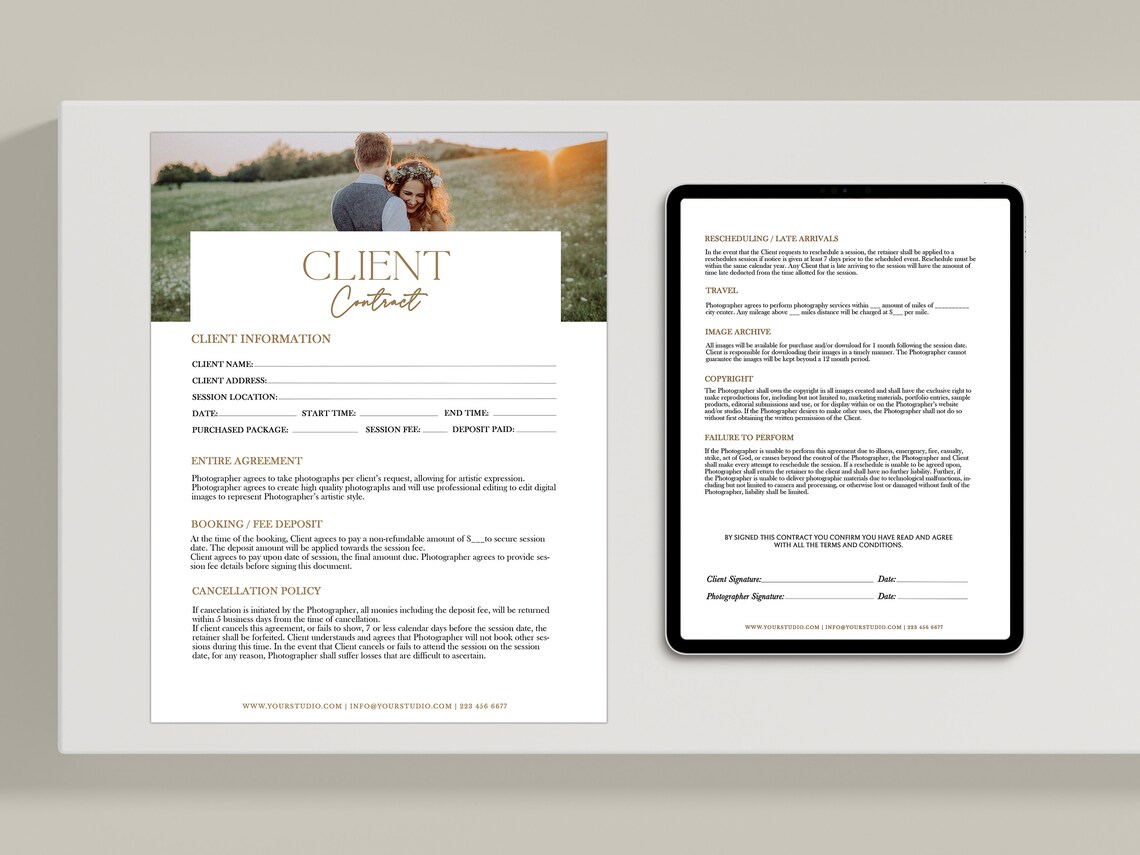 Photography Client Contract Template Form for Photographers - Etsy