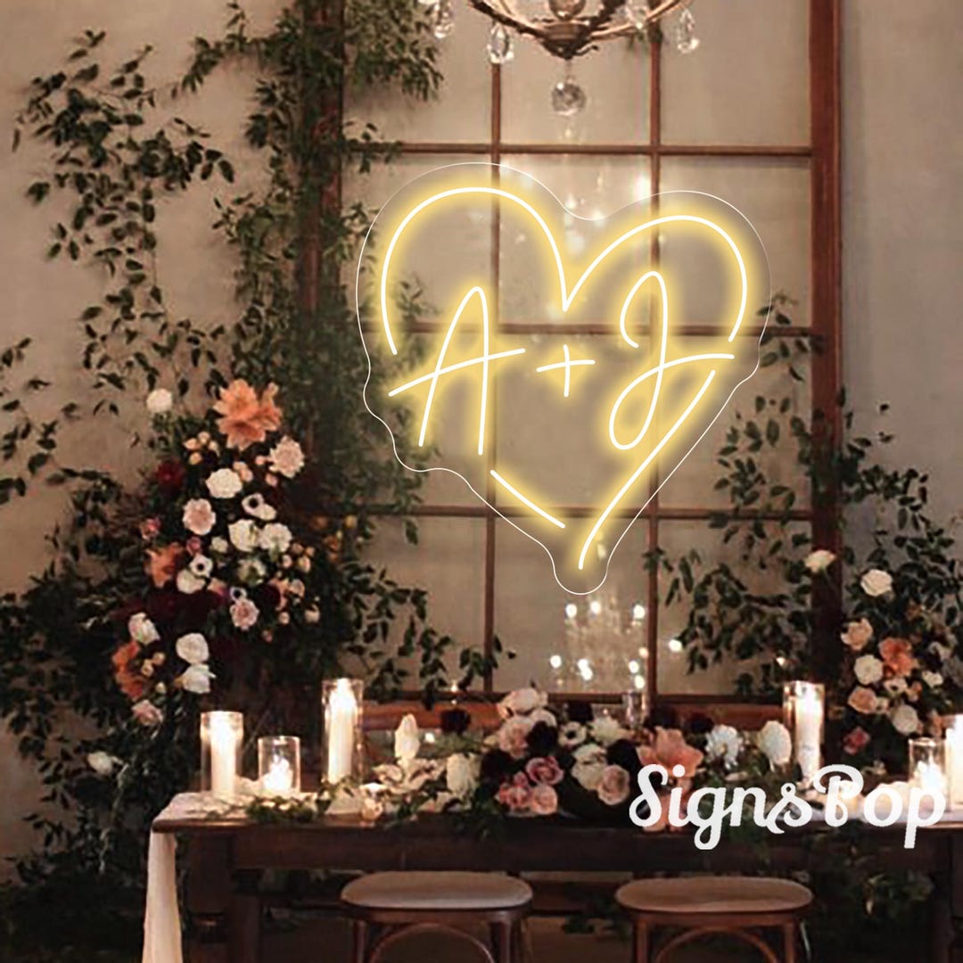 Custom Initials With Heart Wedding Neon Sign,wedding Initials Neon Sign ...