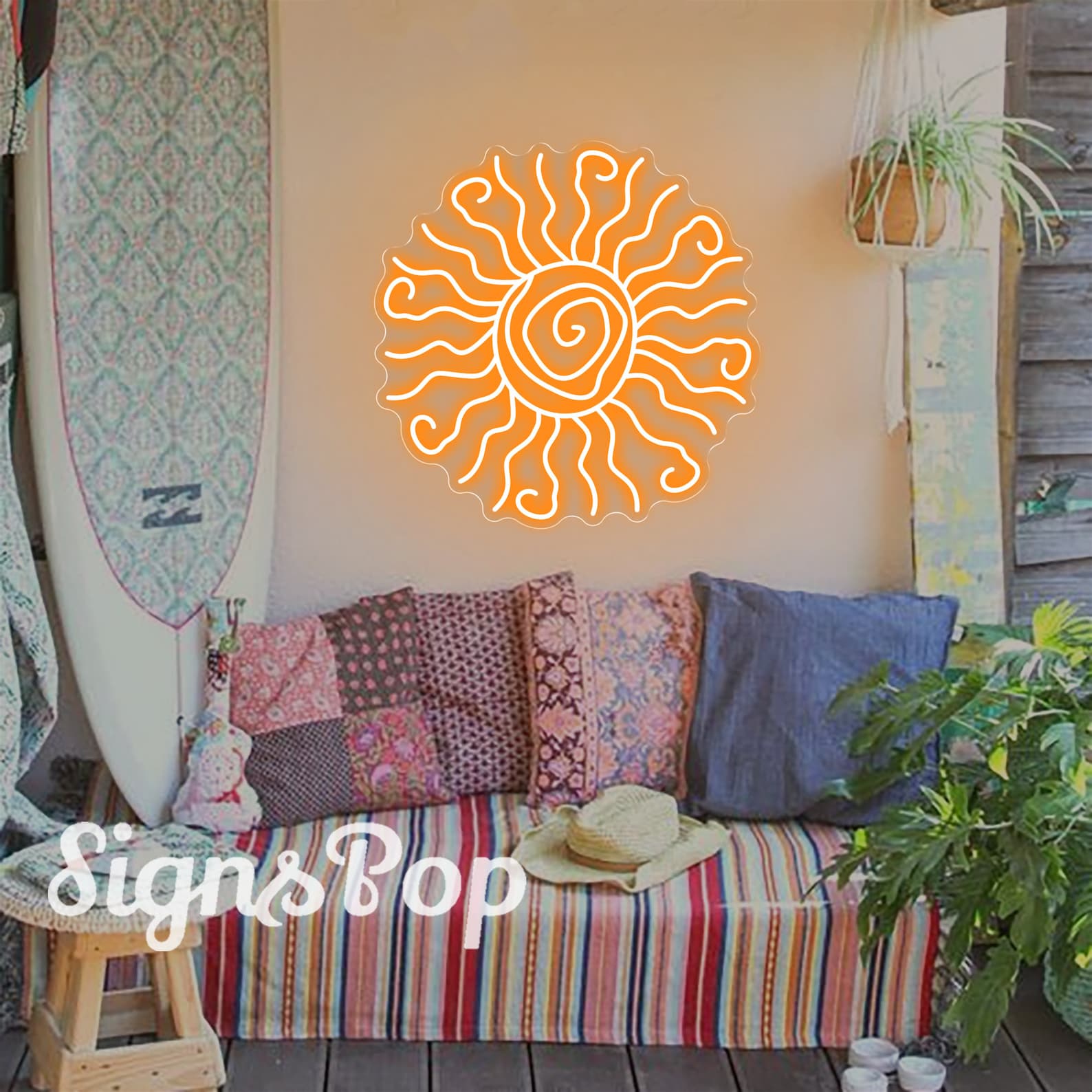 Wacky Sun Neon Light,wacky Sun Wall Art,hippie Fun Wacky Sun,wacky Sun ...