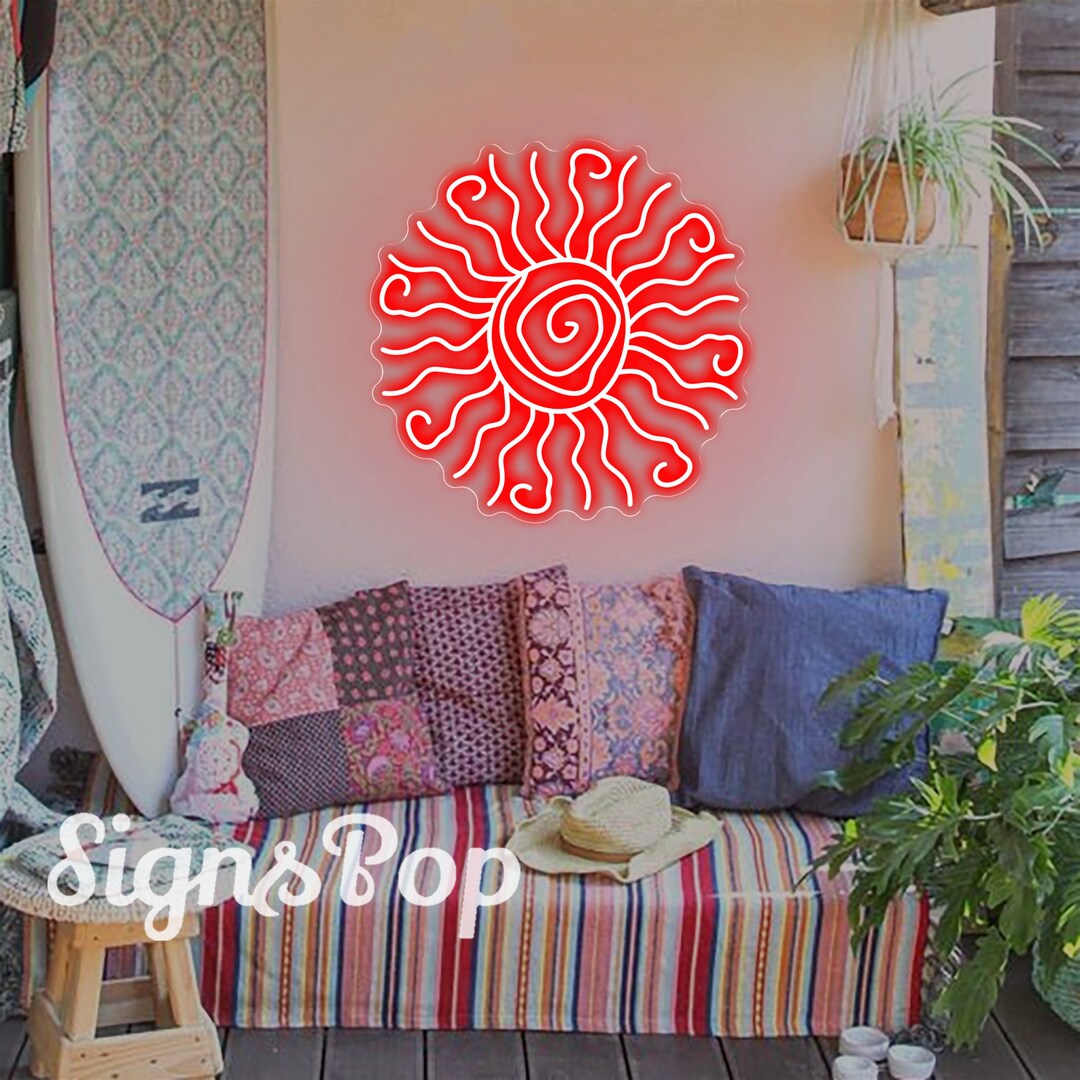 Wacky Sun Neon Light,wacky Sun Wall Art,hippie Fun Wacky Sun,wacky Sun ...