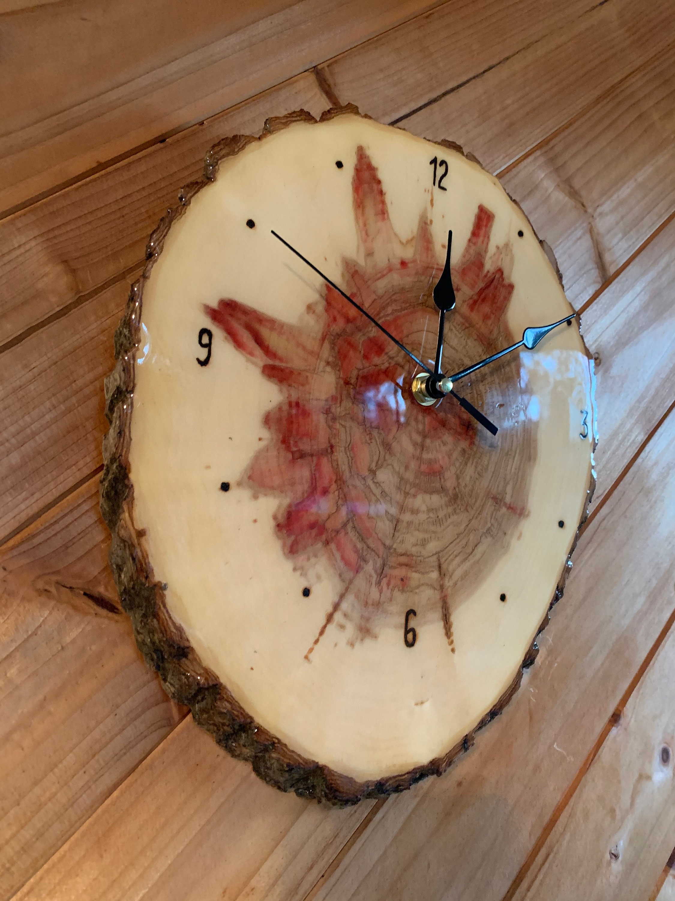 Red Flame Box Elder Live Edge Clock With Epoxy Coating - Etsy