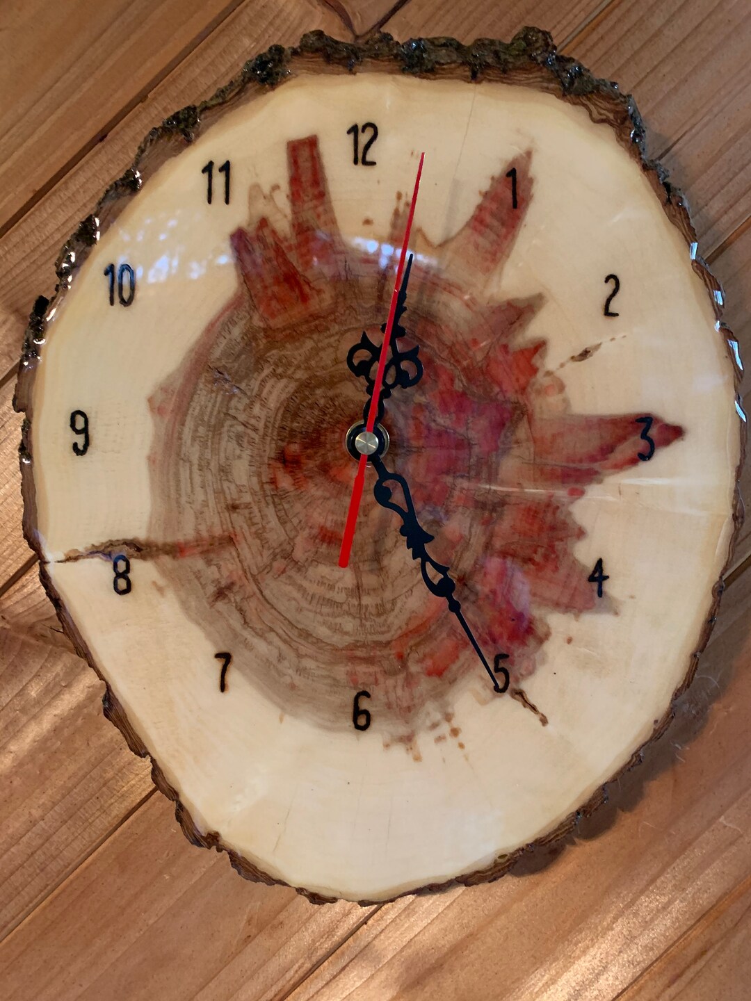 Red Flame Box Elder Live Edge Clock With Epoxy Coating - Customizable ...