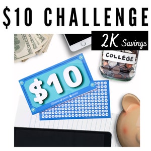 Cash Envelope Money Challenge 2K Savings Reusable 10 Dollars Tracker ...