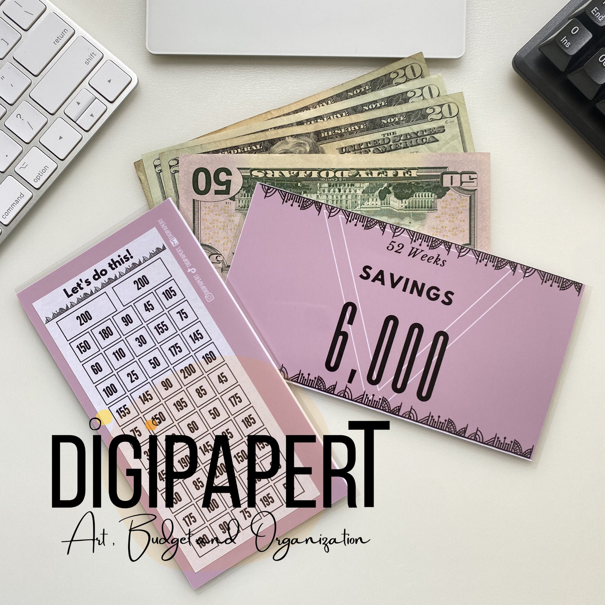 Cash Envelope Money Challenge 6k Reusable Tracker Digipapert - Etsy