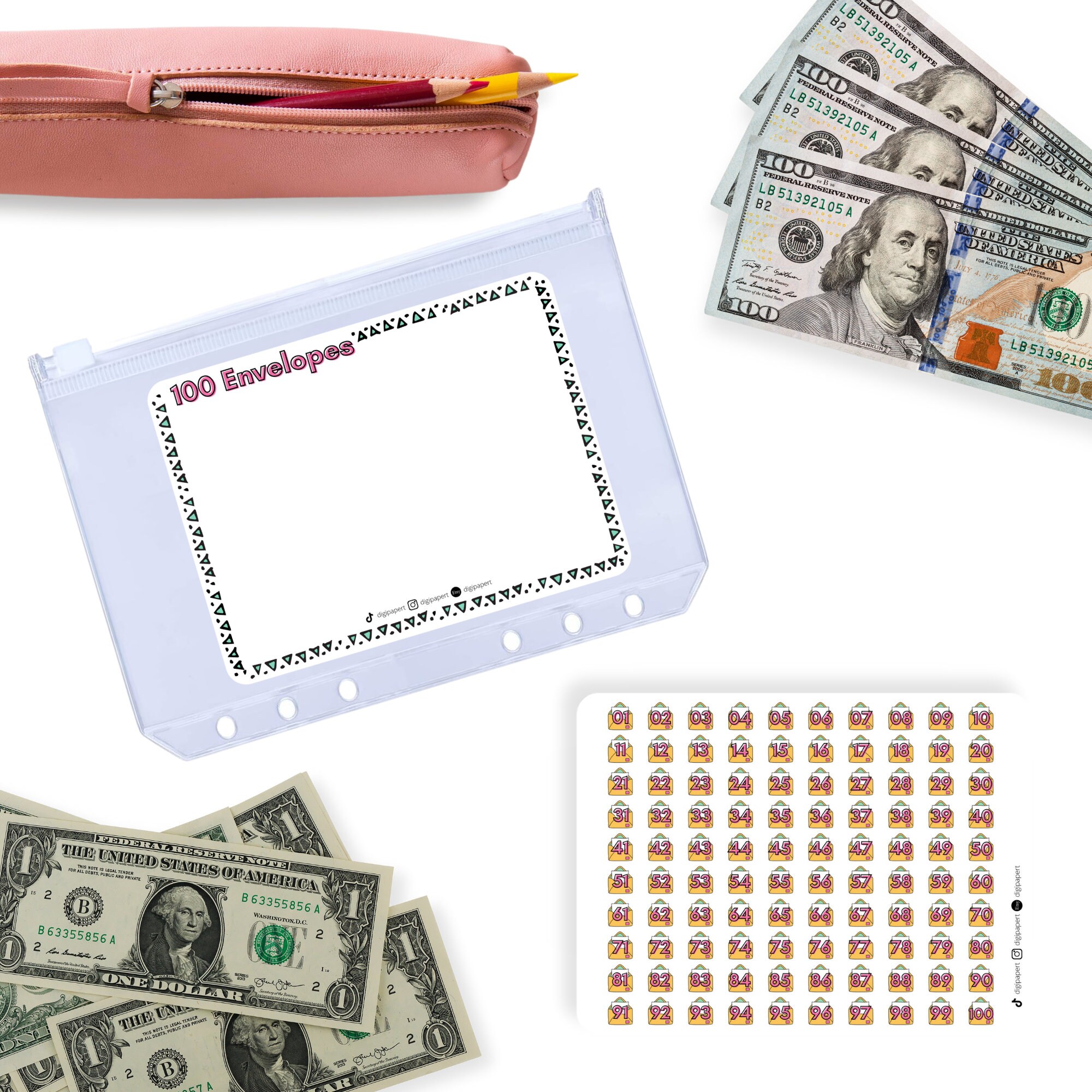 100 Envelope Challenge Savings Sticker Tracker Cash Envelope - Etsy
