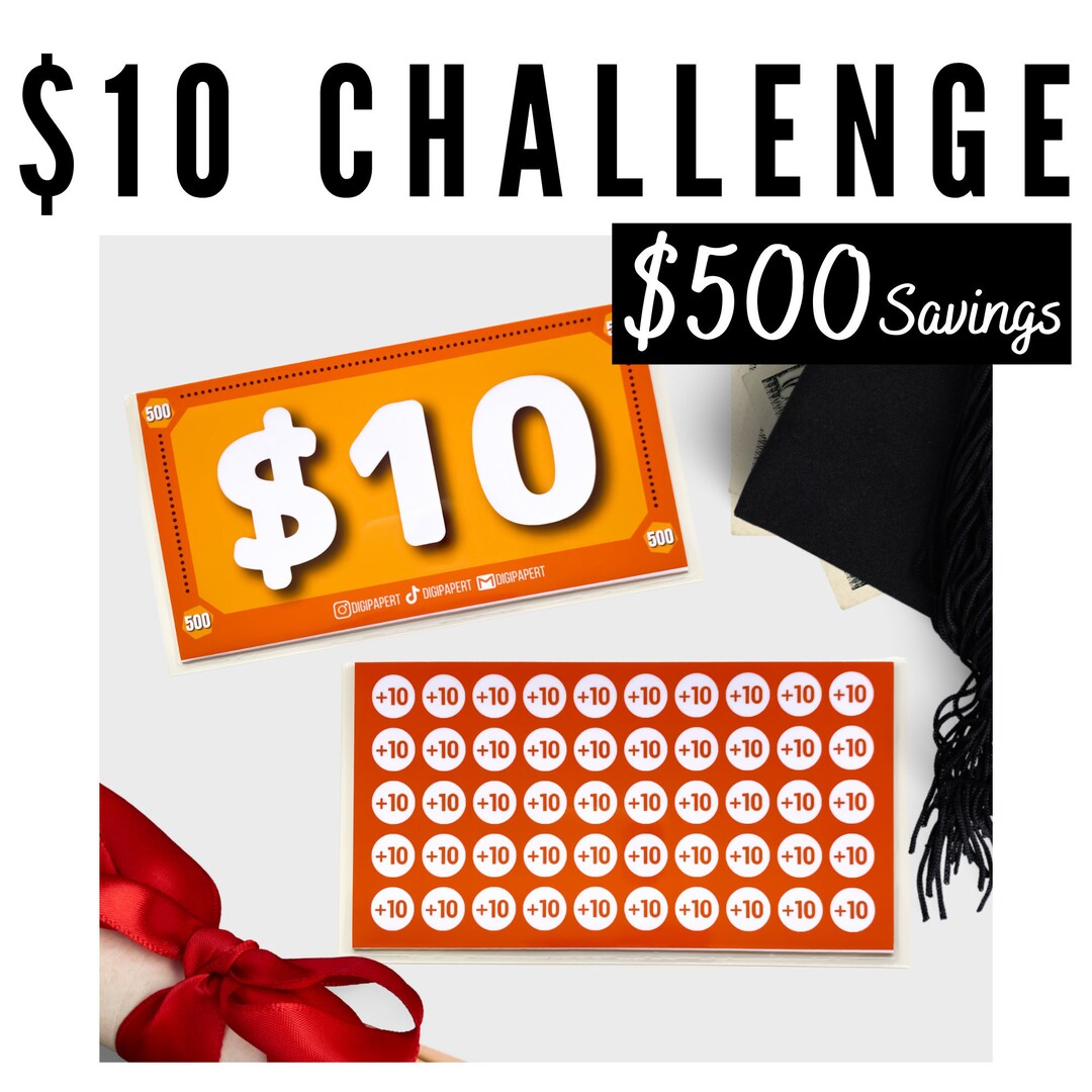 Cash Envelope Money Challenge 10 Dollars Savings Reusable Tracker ...