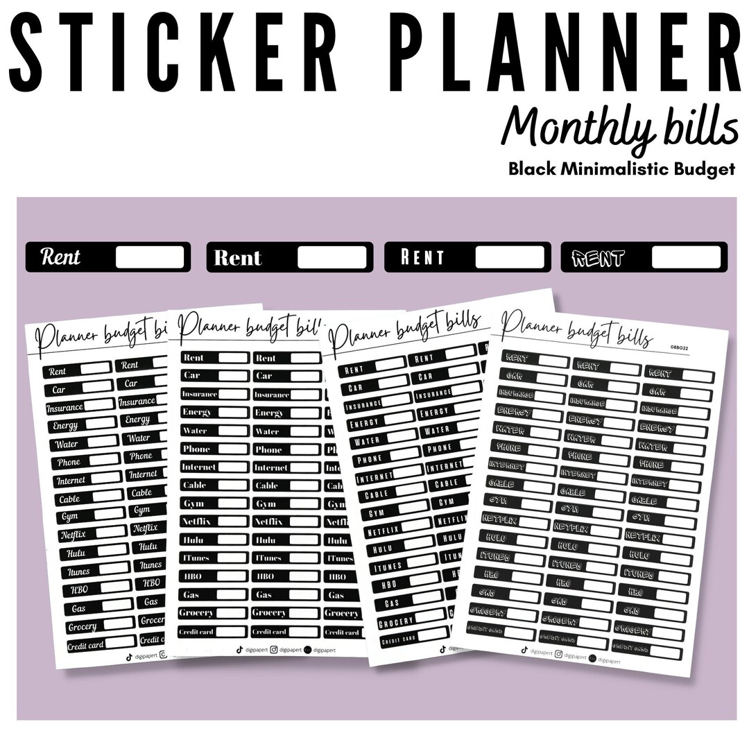 Sticker Planner Monthly Bills Black Minimalist Budget - Etsy