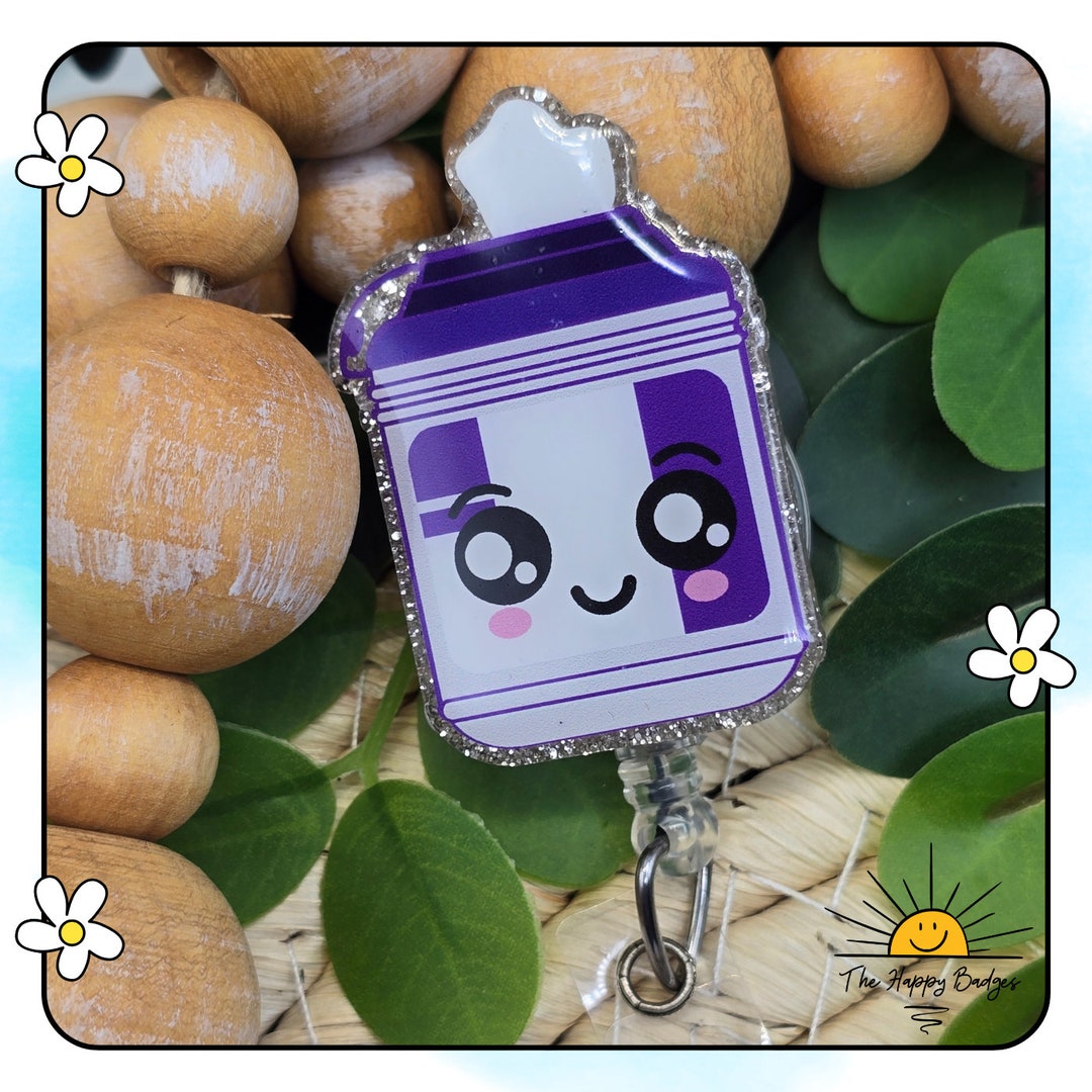 Purple Wipes Badge Reel - Cute Medical ID Clip, Nurse Badge Holder ...