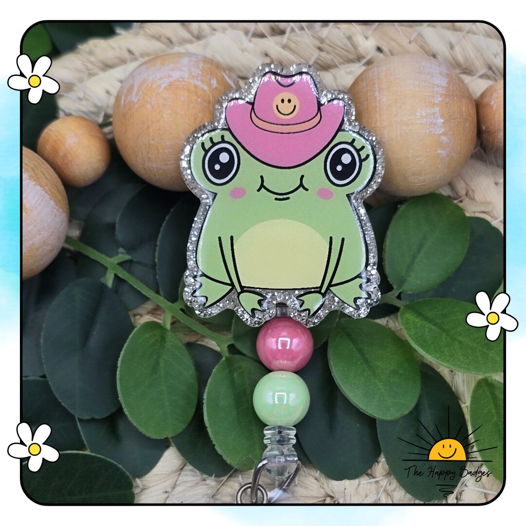 Cute Cowgirl Frog Badge Reel Beaded Badge Reel - Etsy