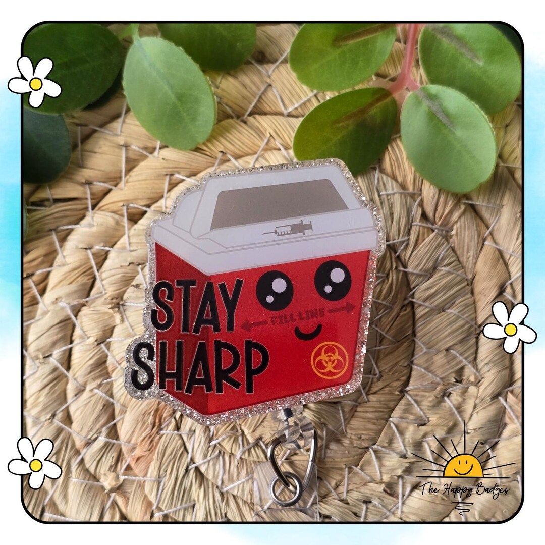 Stay Sharp Badge Reel - Funny Biohazard ID Clip, Syringe Sharps ...