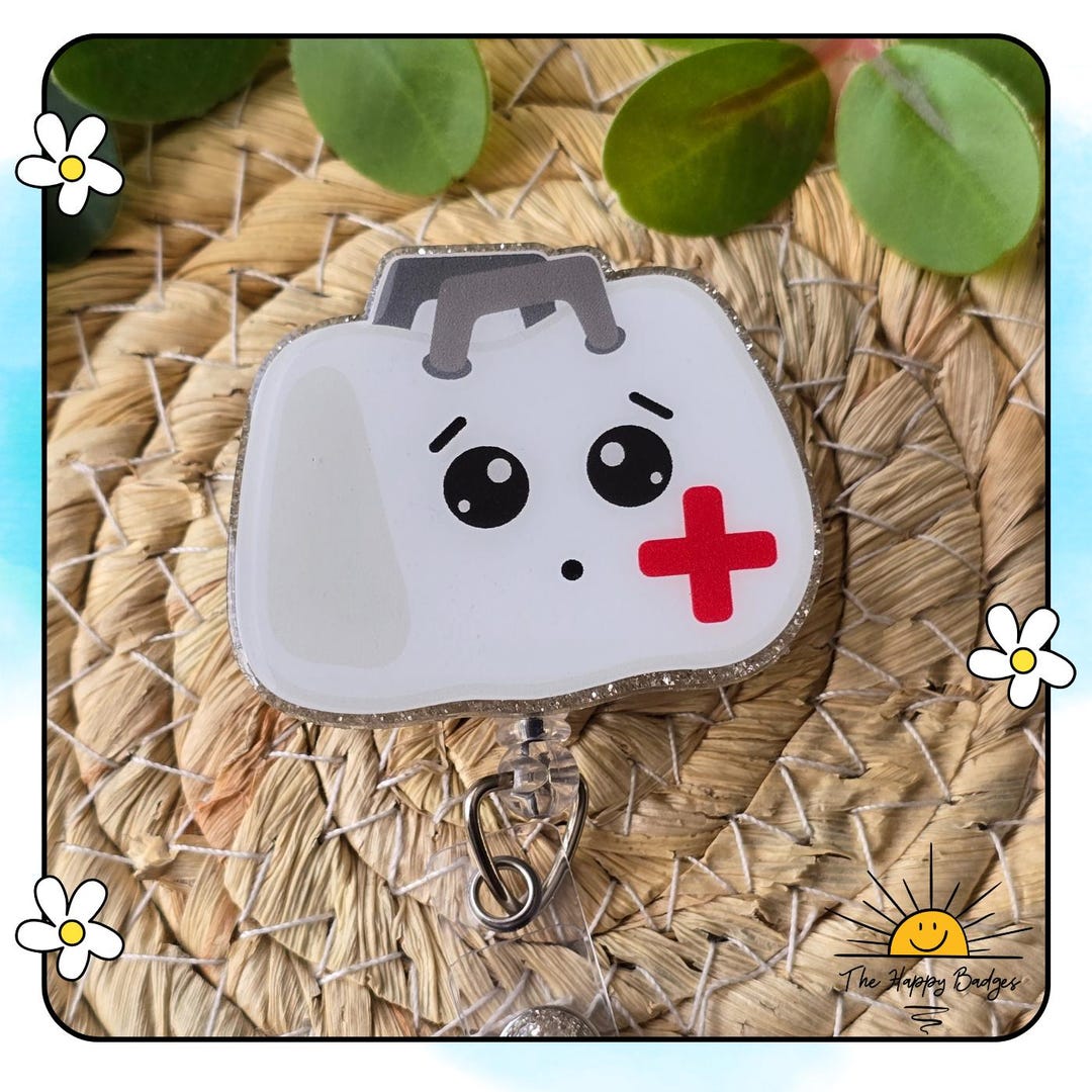 First Aid Kit Badge Reel - Cute Medical ID Holder, Nurse & EMT Badge ...