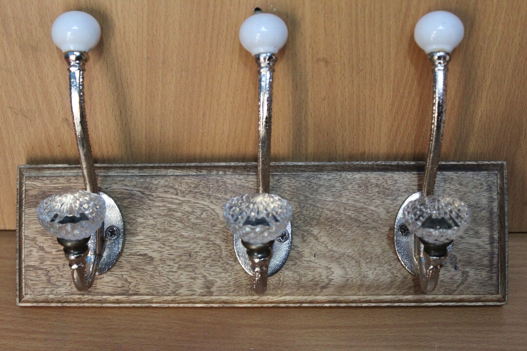 Wall Mounted 3 Silver Hooks Hook Rail/hook Rails With Crystal Glass ...