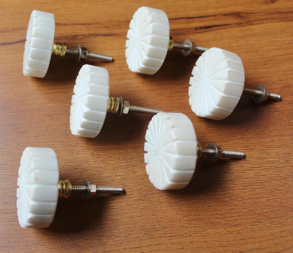 Set of 6 White Marble Stone Drawer Knobs White Stone - Etsy