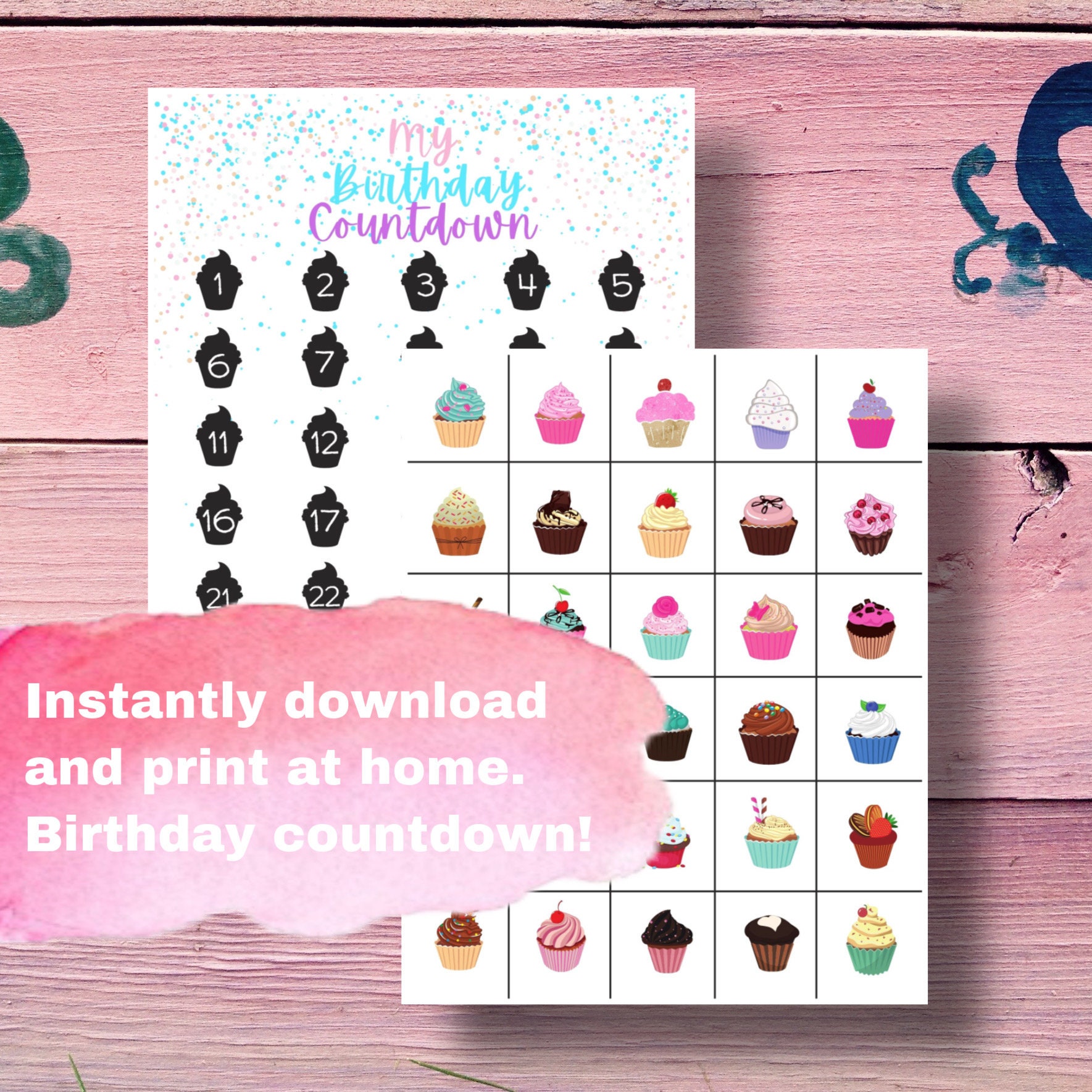 My Birthday Countdown Happy Birthday PRINTABLE Cupcake - Etsy Australia