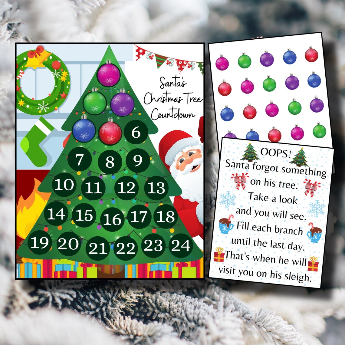 Santa's Christmas Tree Countdown PRINTABLE ONLY Holiday - Etsy