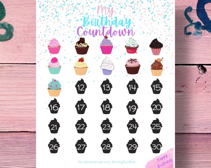 My Birthday Countdown Happy Birthday PRINTABLE Cupcake Countdown - Etsy