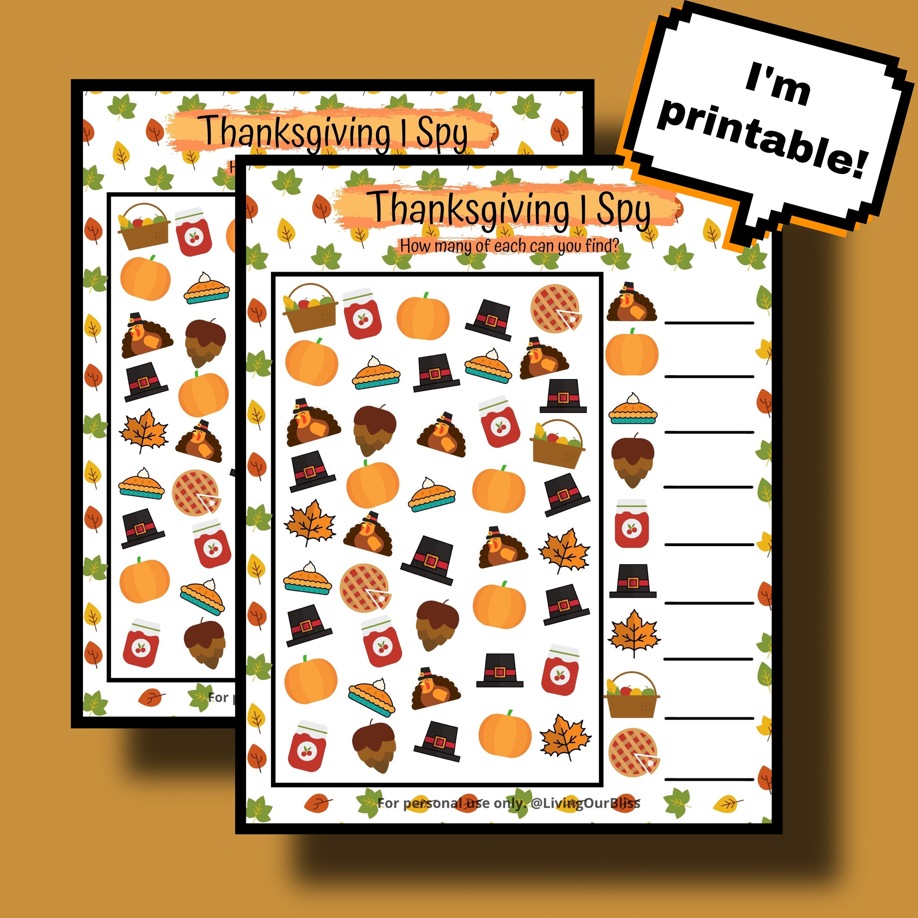 Thanksgiving I Spy PRINTABLE Kids Game | Etsy