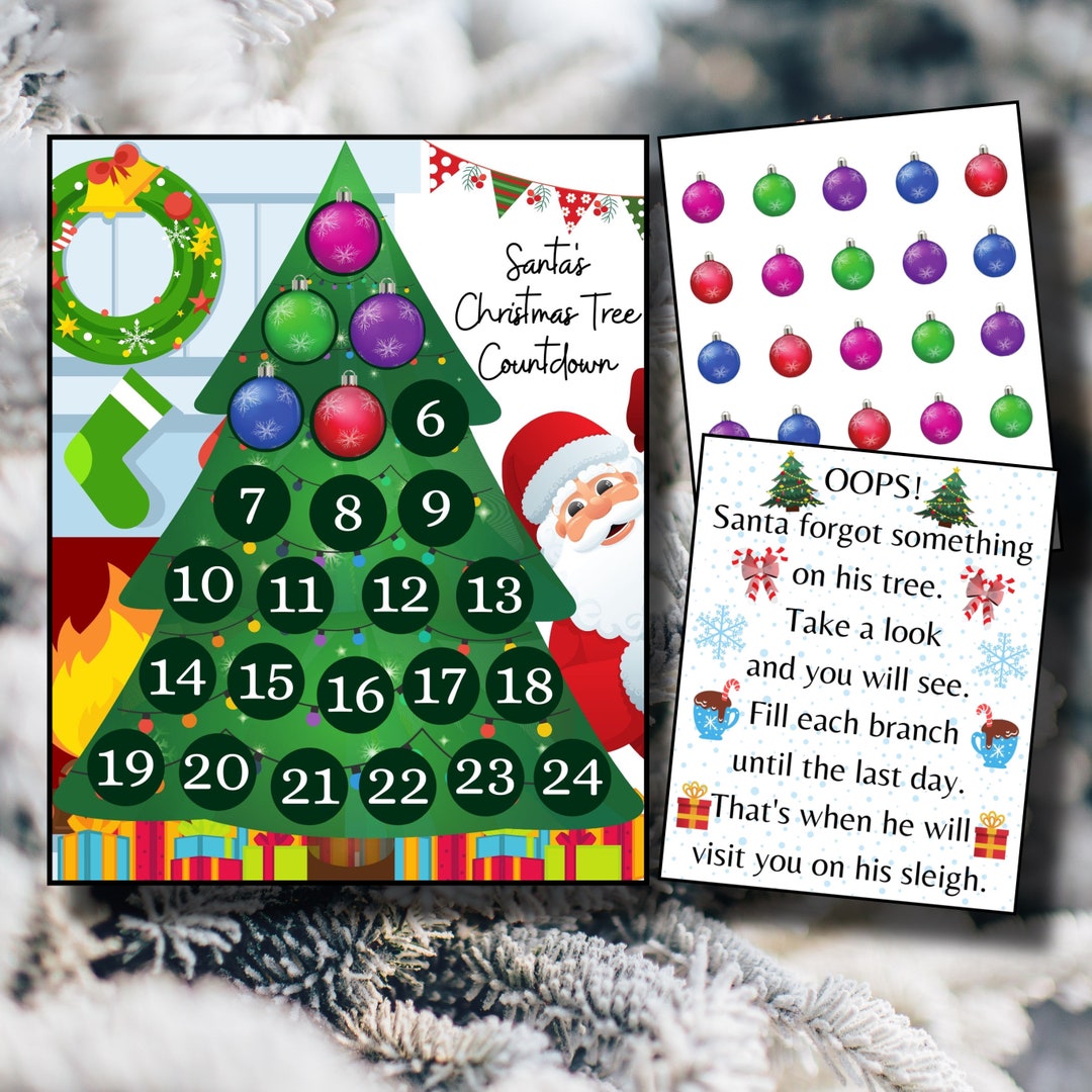 Santa's Christmas Tree Countdown PRINTABLE ONLY Holiday - Etsy